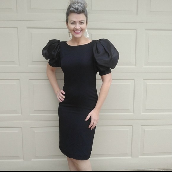 Vintage | Dresses | Dramatic Black Dress Puffed Sleeves Vintage S ...